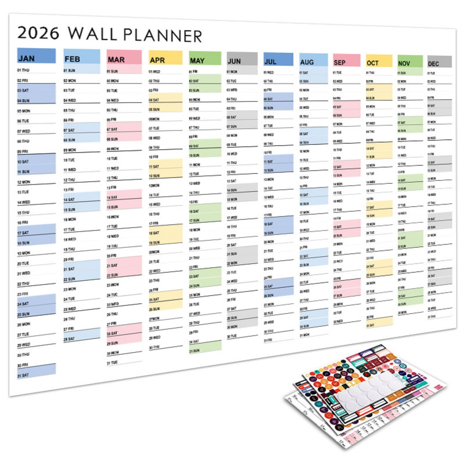 2026 Yearly Wall Calendar with 10 Double Sided Sticker Premium Paper ...