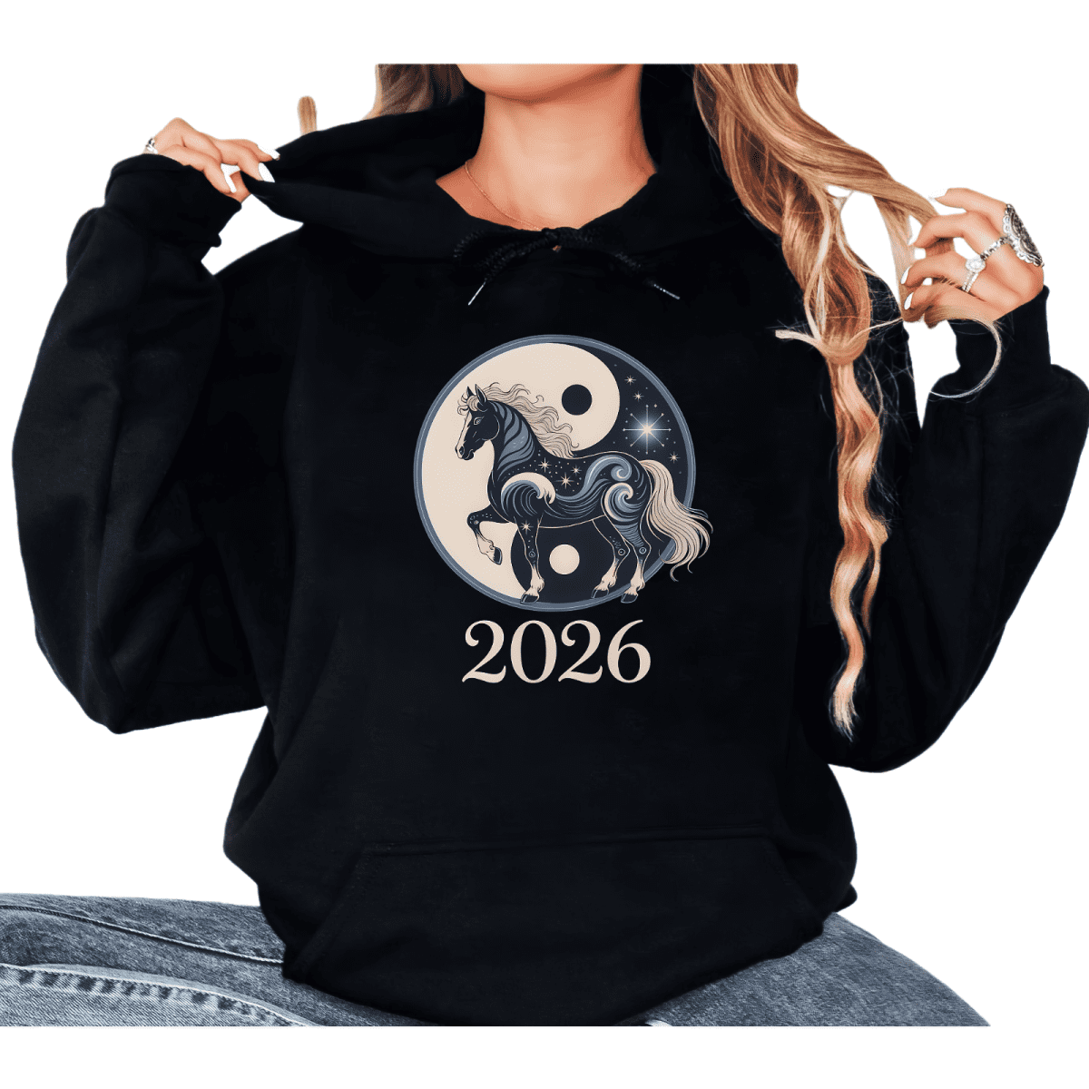 2026 Yin Yang Horse Print Tshirt Graphic Tees Black Shirts S-5XL New ...