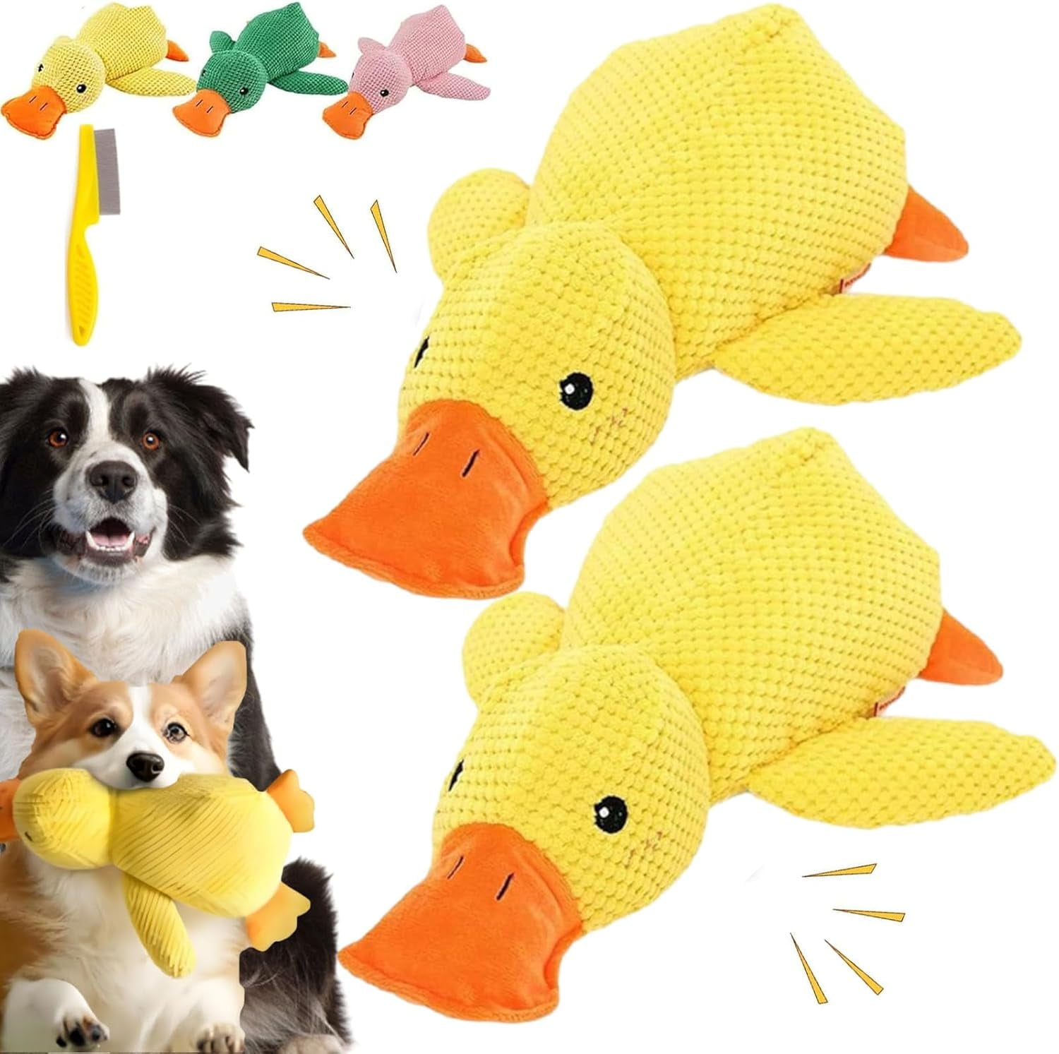 2026 new BiovetMd Duck Toy, Calming Duck Toy, No Stuffing Quacking Stuffed Ducks Dog Toy, Yellow ...