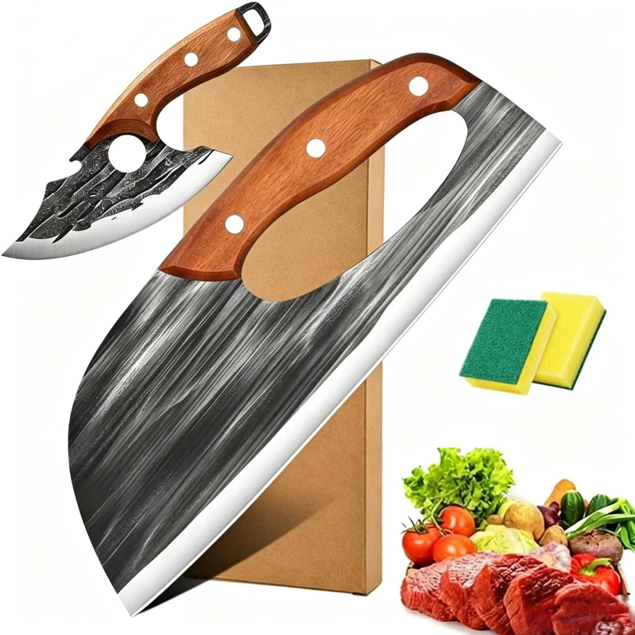 2026 new Hand Forged Kitchen Knife with Leather Sheath ,Effort Saving ...