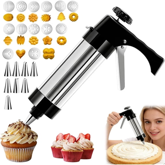 2026 new Pro-Grade Stainless Steel Cookie Press Gun, Heavy-Duty Spritz ...