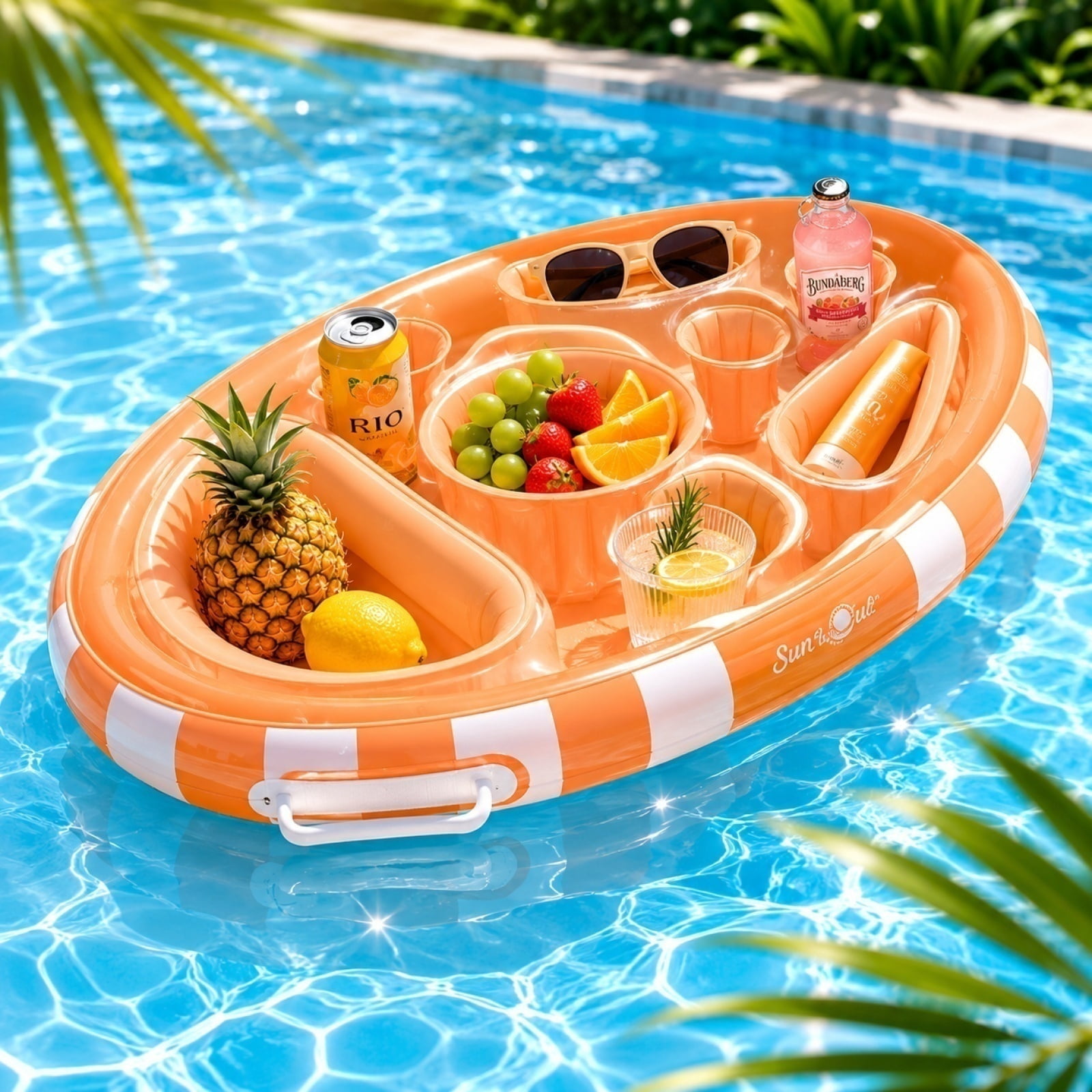2026 ungrade Drink Floating Snack Bar - Orange Cabana Stripe Pool Float ...