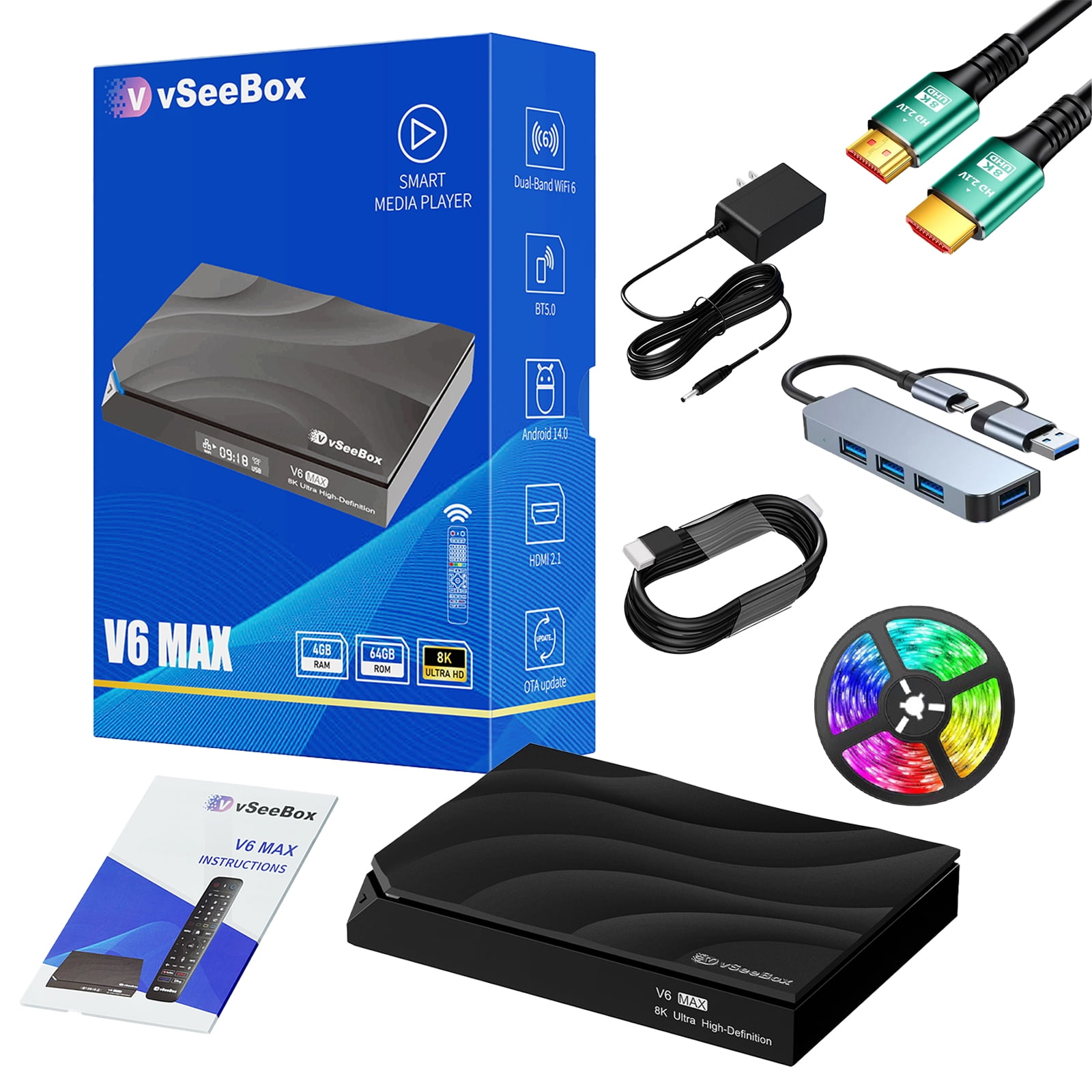 2026 vSeeBox V6 Max New Box 64GB 8K HD Voice Control - Walmart.com