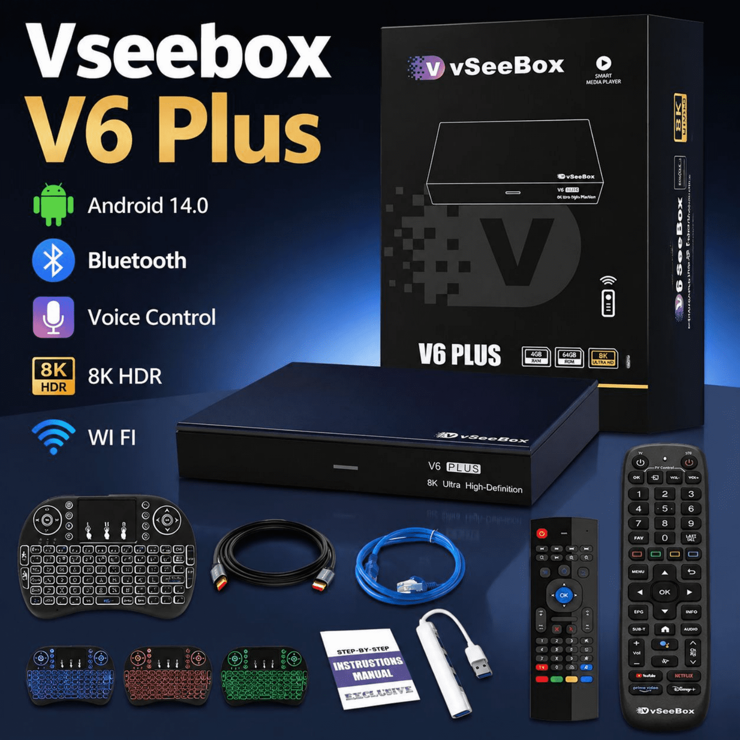 2026 vSeeBox V6 Plus 4GB RAM 64GB Storage Android TV Box with Backlit ...