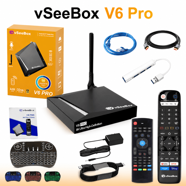 2026 vSeeBox V6 Pro New Version Android 14, 4GB RAM, 32GB Storage,Time ...