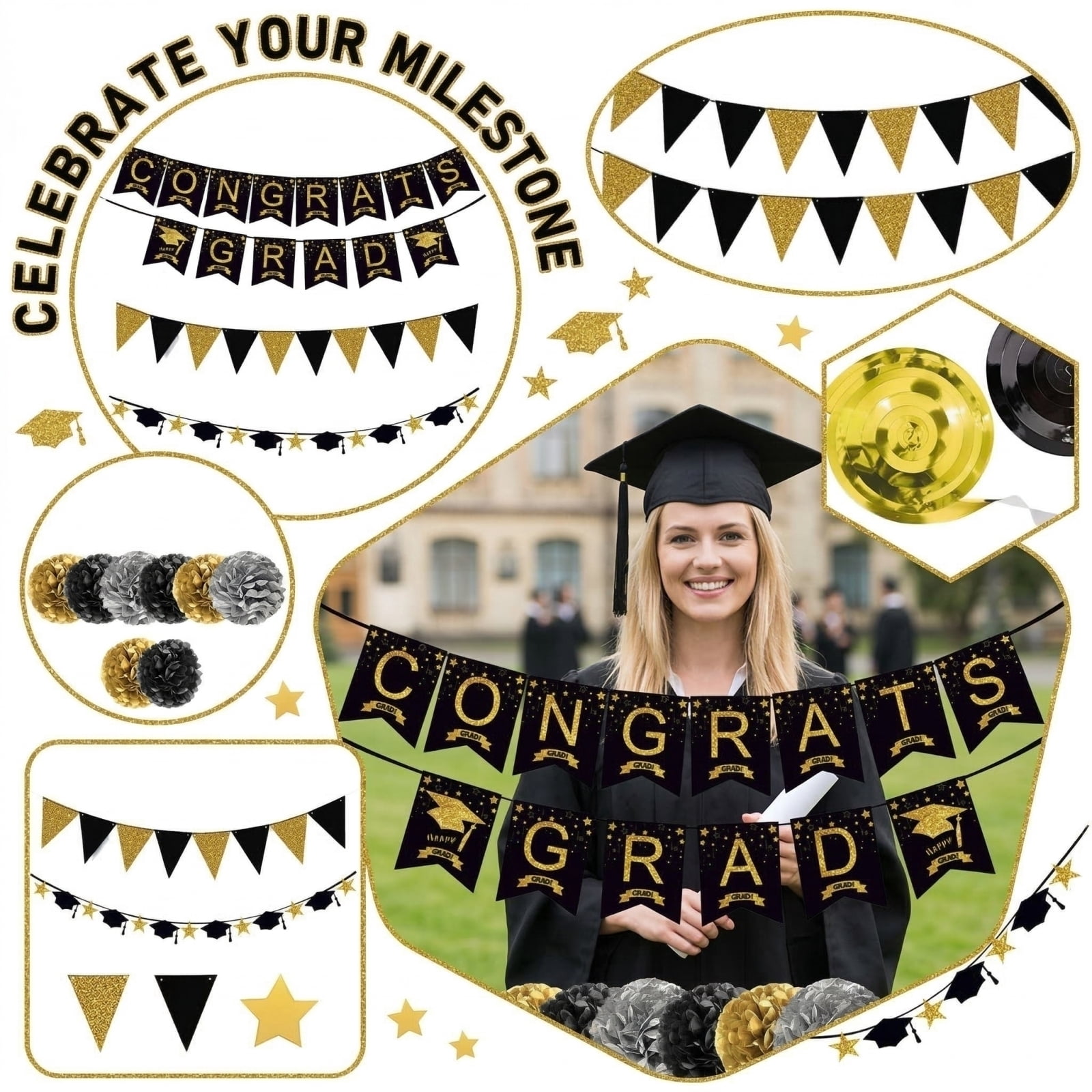 2026Graduation Decorations Kit BlackandGold Graduation Party ...