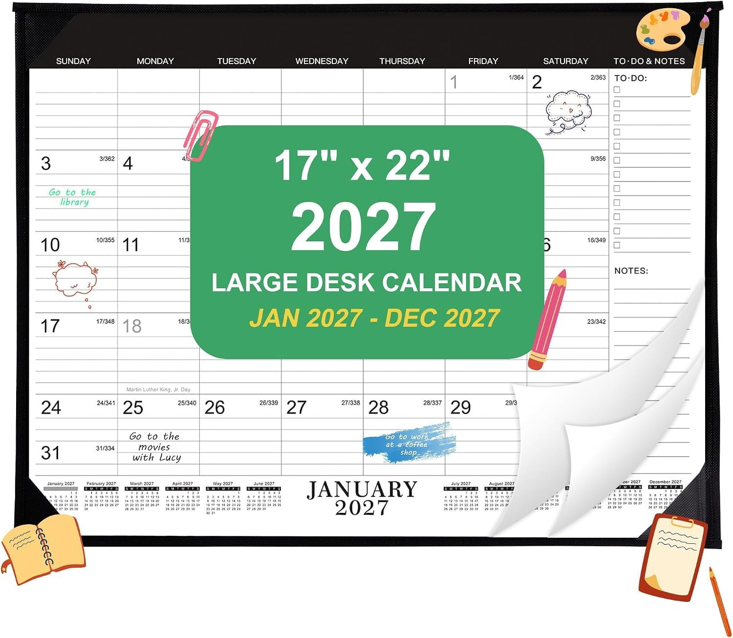 2027 Desk Calendar - JAN 2027 - DEC 2027, 12 Monthly Calendar, 17" x 22 ...