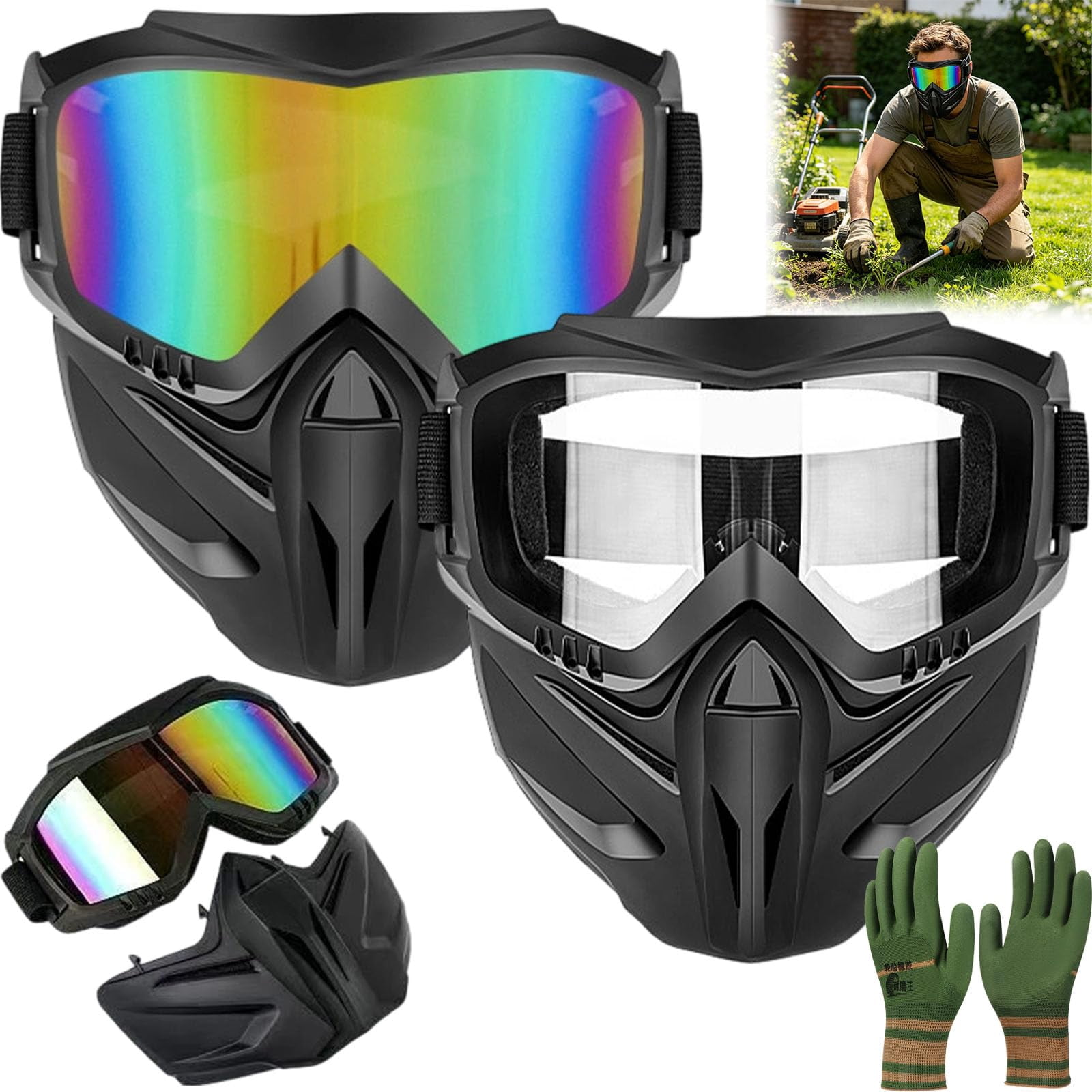 2027 Upgraded Detachable Full Face Goggle Mask, Anti-Fog Grass Cutting ...