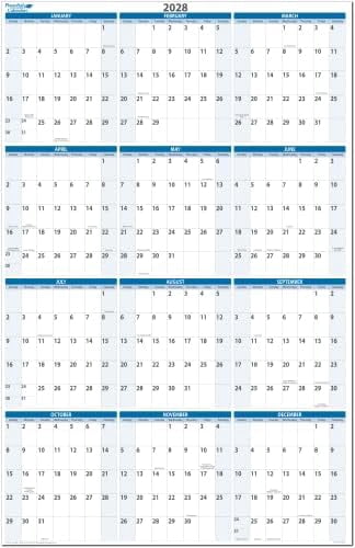 2028 Annual 48" tall X 32" wide 12-Month Vertical Sky Blue Wet & Dry ...