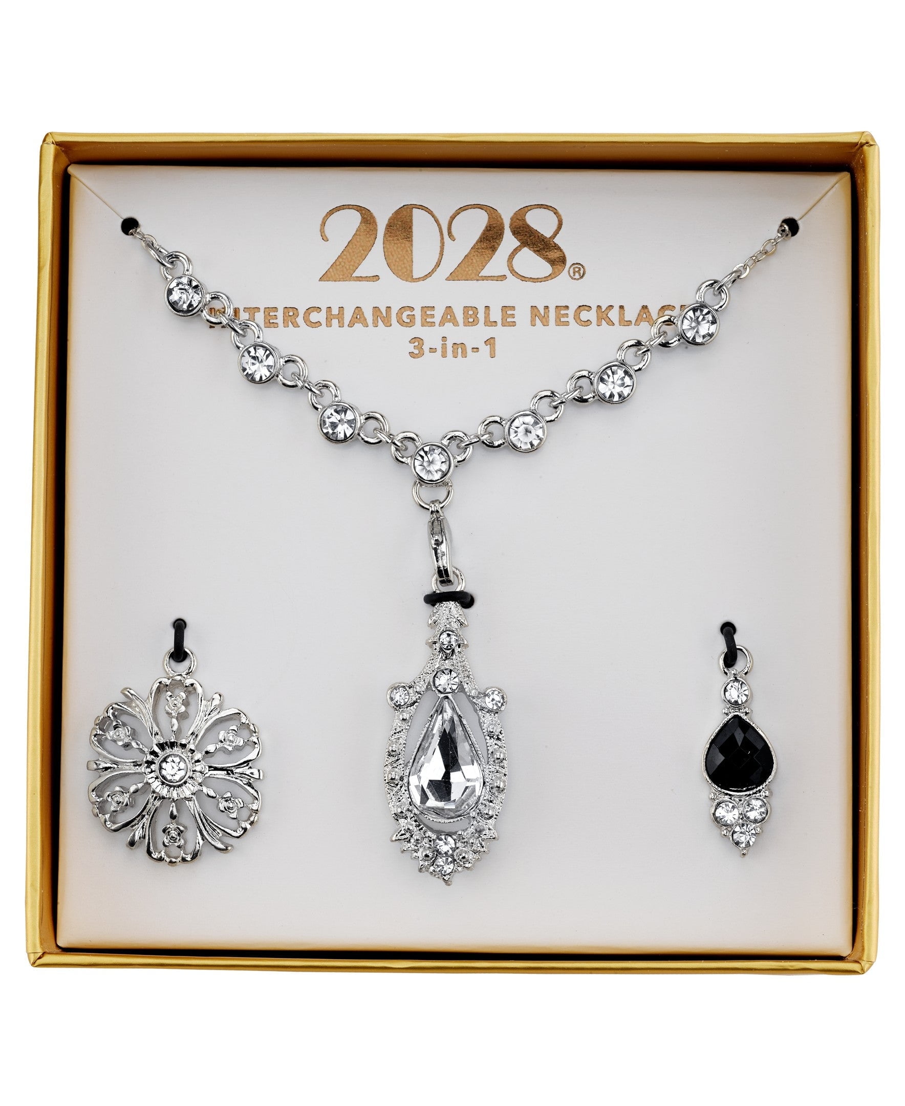 2028 Jewelry 3-In-1 Crystal Teardrop Interchangeable Necklace Set 16 ...