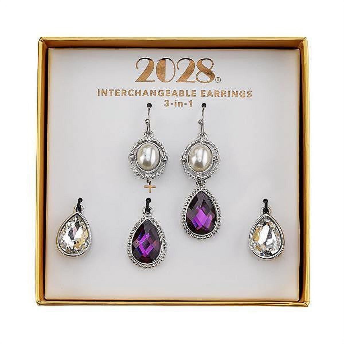 2028 Jewelry 3-In-1 Teardrop Crystal & Faux Pearl Interchangeable ...