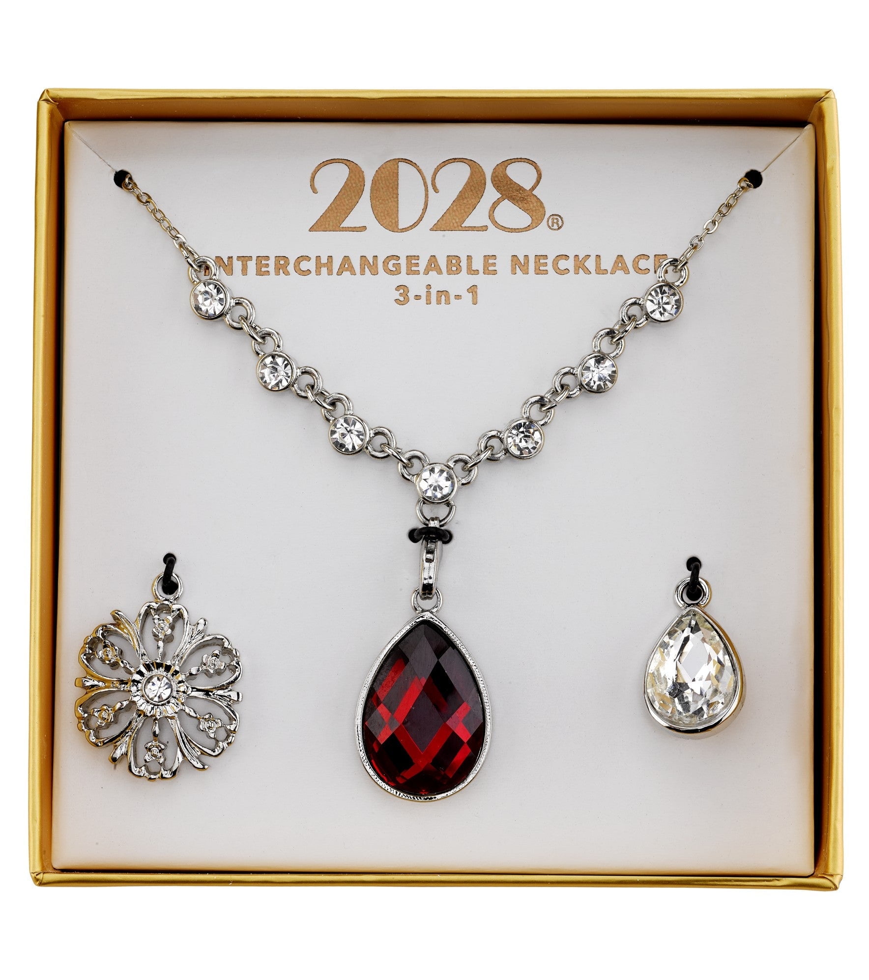 2028 Jewelry 3-In-1 Teardrop & Flower Crystal Interchangeable Necklace ...