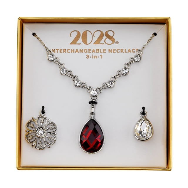 2028 Jewelry 3-In-1 Teardrop & Flower Crystal Interchangeable Necklace ...