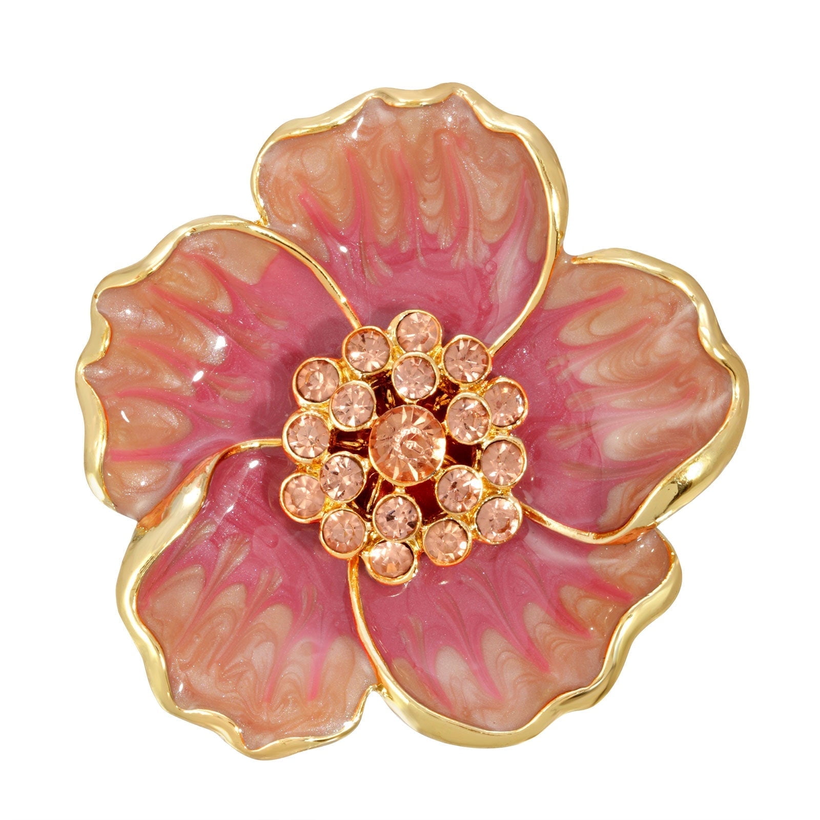 2028 Jewelry Gold Tone Enamel & Glass Stone Crystals Flower Pin ...