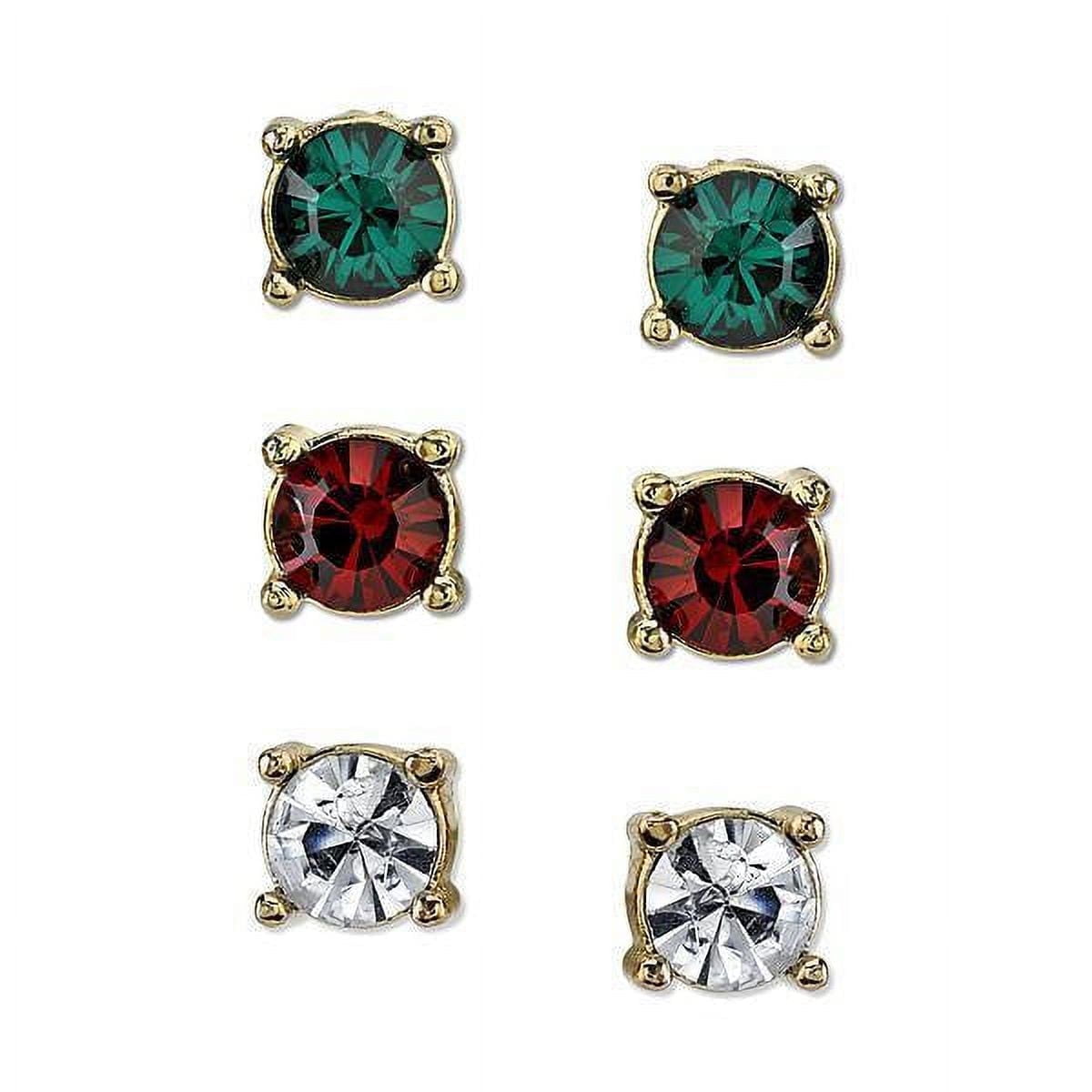2028 Jewelry Gold-Tone Green, Red, And Crystal Trio Stud Earrings ...