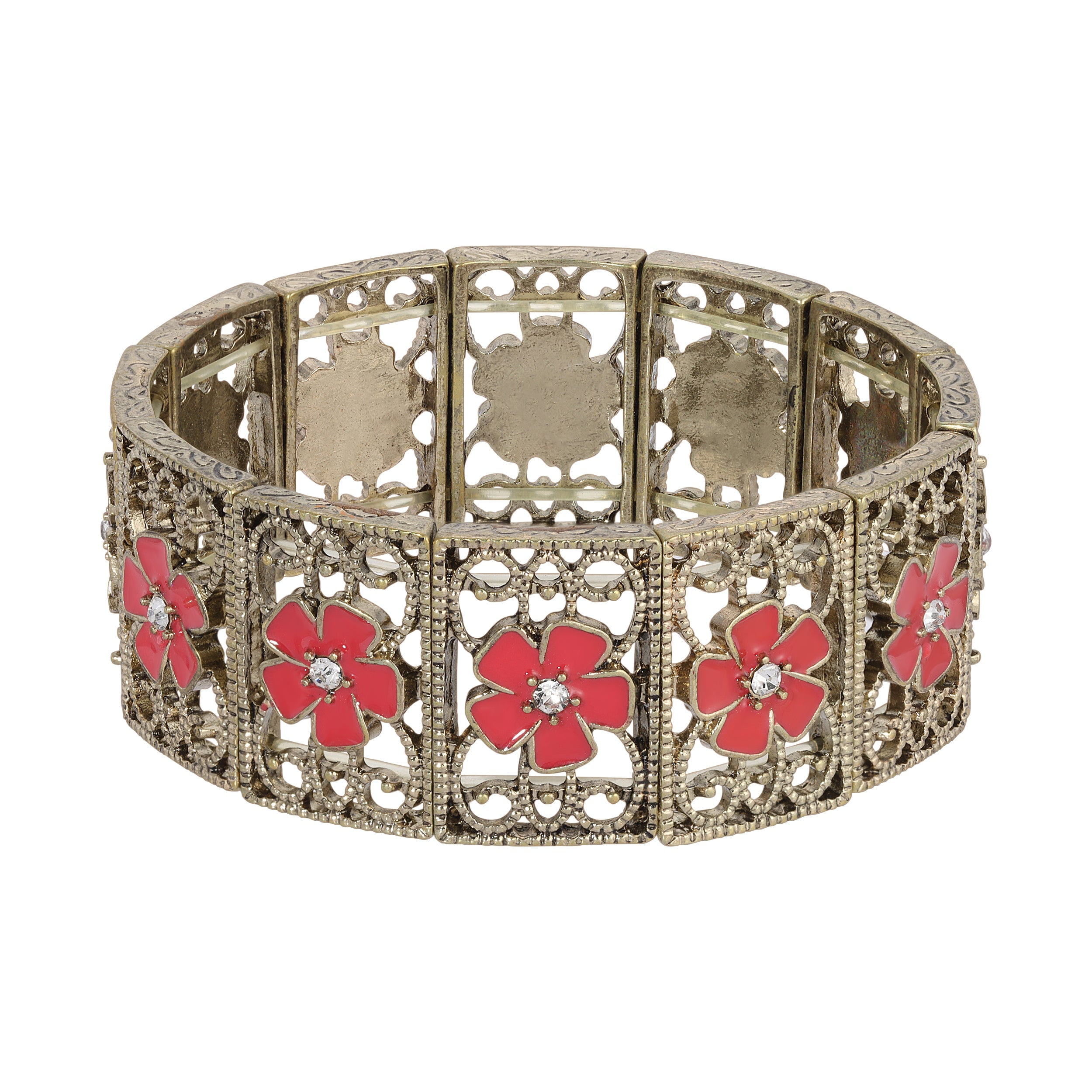 2028 Jewelry Hand Enamel Hibiscus Flower And Crystal Filigree Stretch ...
