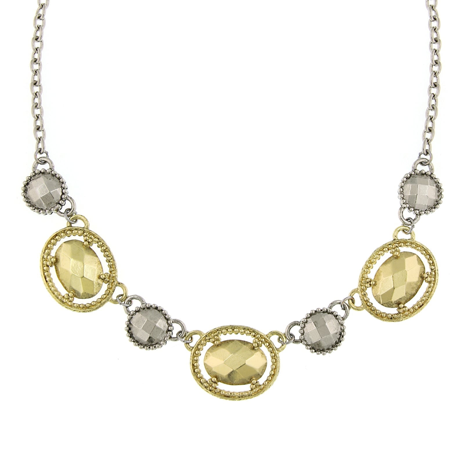 2028 Jewelry Silver And Faceted Oval Collar Necklace 16" + 3" Extender ...