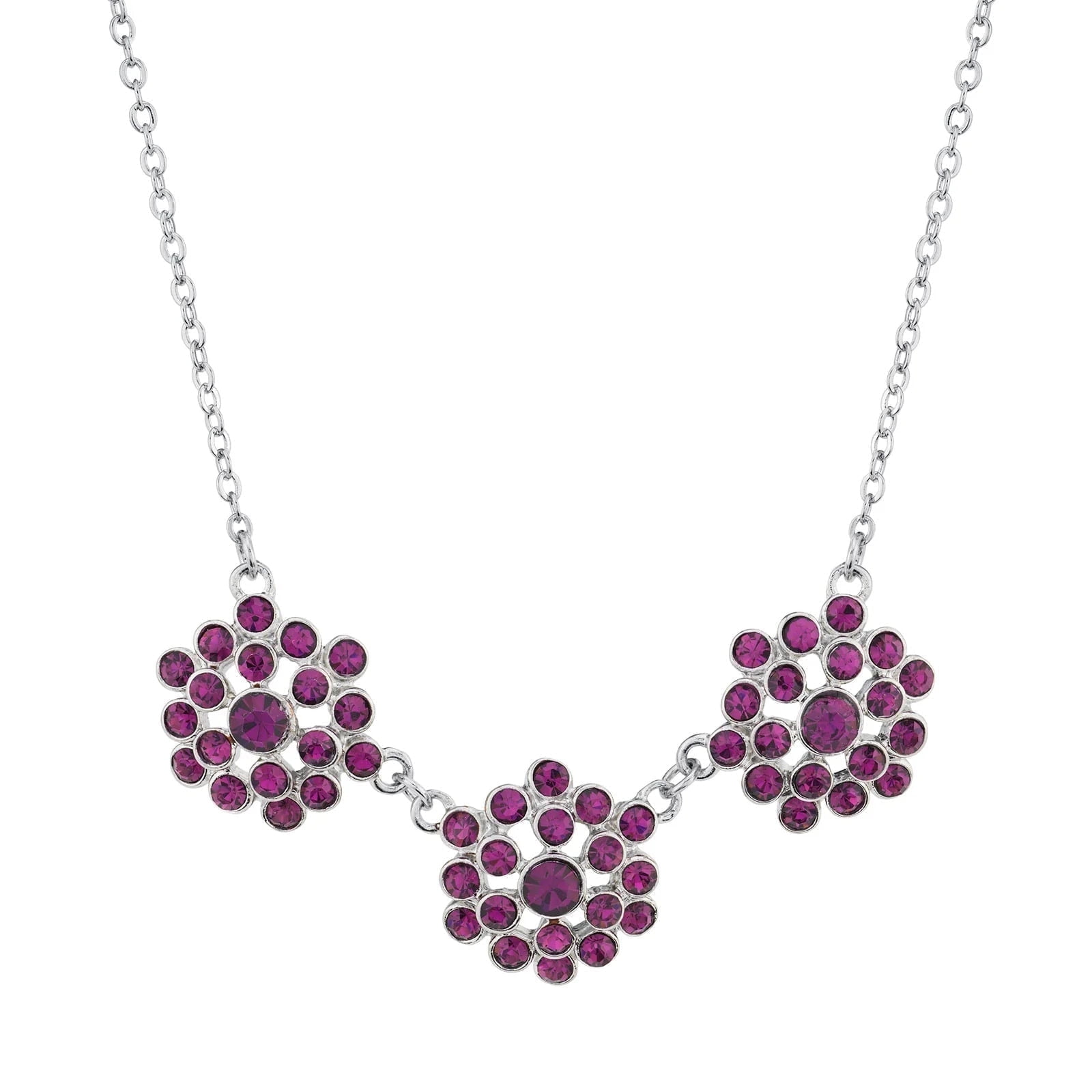 2028 Jewelry Triple Amethyst Purple Crystal Cluster Collar Necklace 16 ...