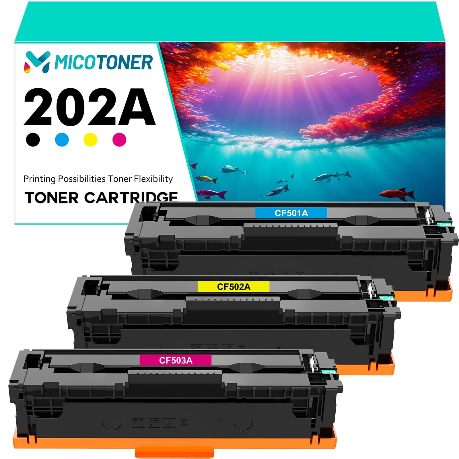 202A 3-Pack Compatible Toner Cartridge for HP CF501A CF502A CF503A 202A ...