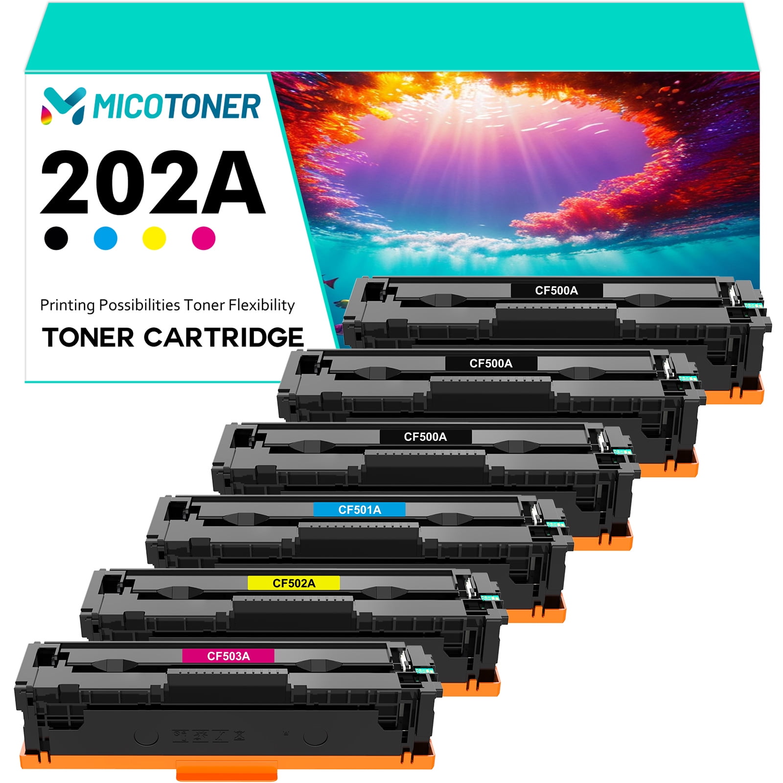 202A 6-Pack Compatible Toner Cartridge for HP CF500A CF501A CF502A ...