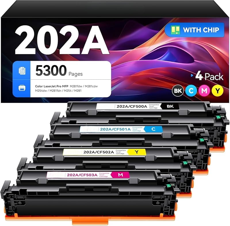 202A Toner Cartridge 4-Pack Replacement for HP 202A 202X CF500A CF501A ...