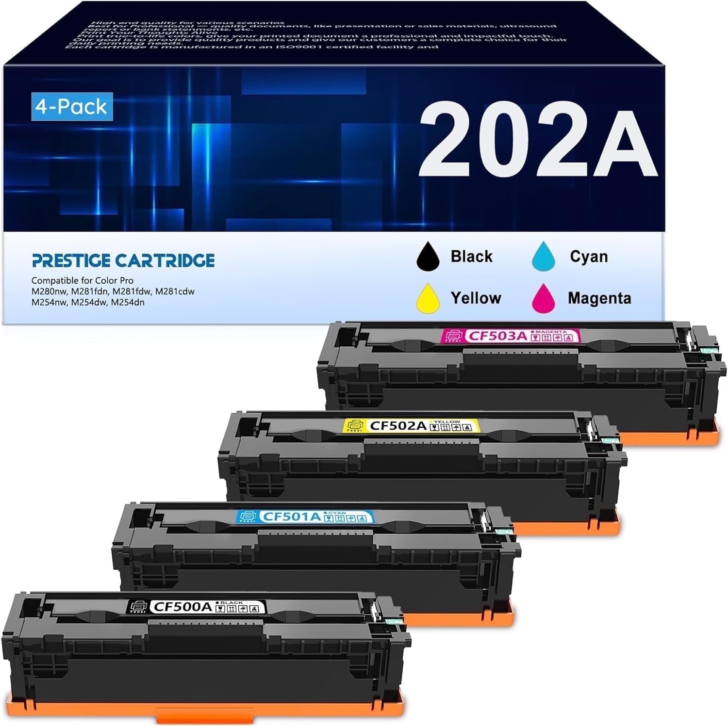 202A Toner Cartridges with Chip 4-Pack (CF500A, CF501A, CF502A, CF503A ...
