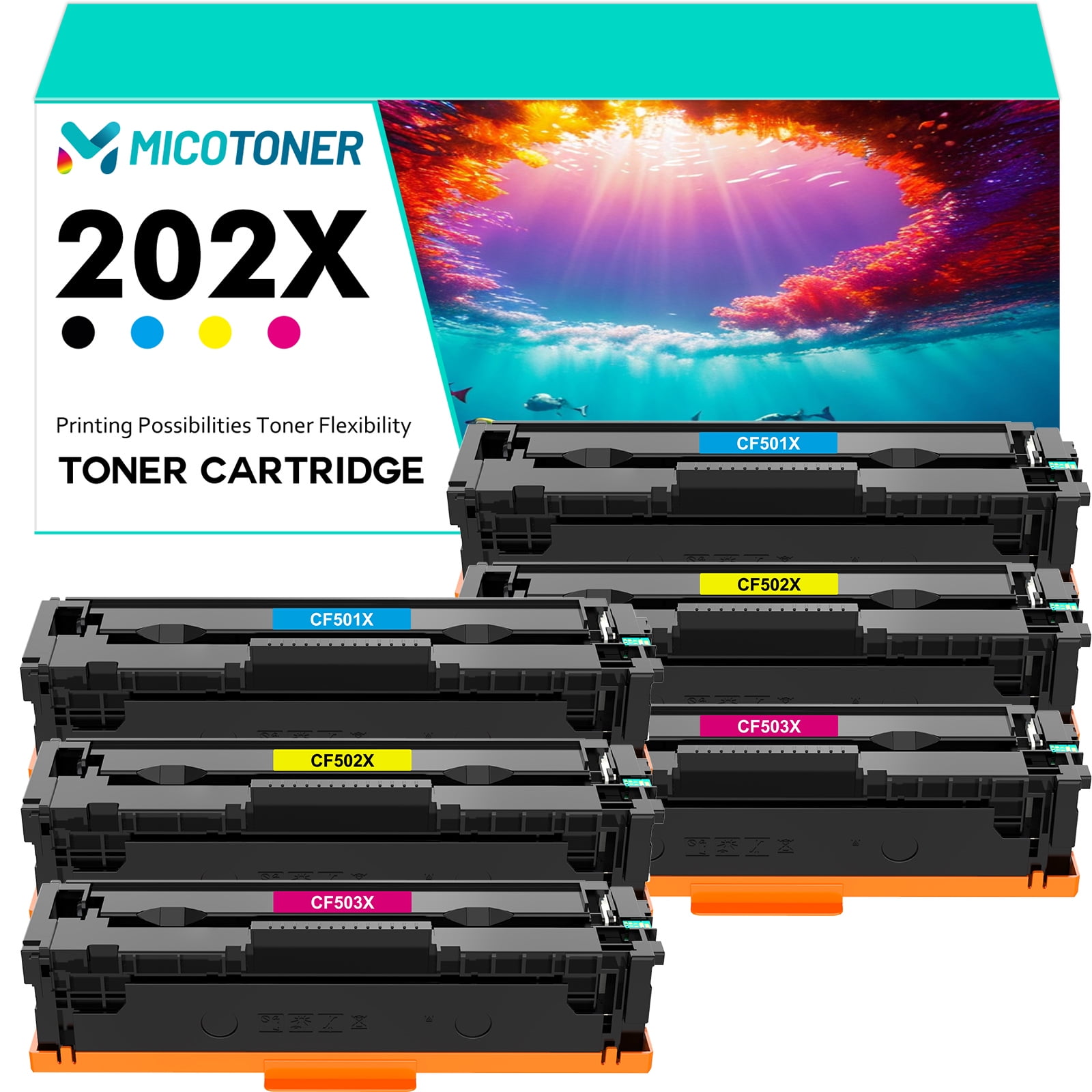 202X 6-Pack Compatible Toner Cartridge for HP CF501X CF502X CF503X 202X ...