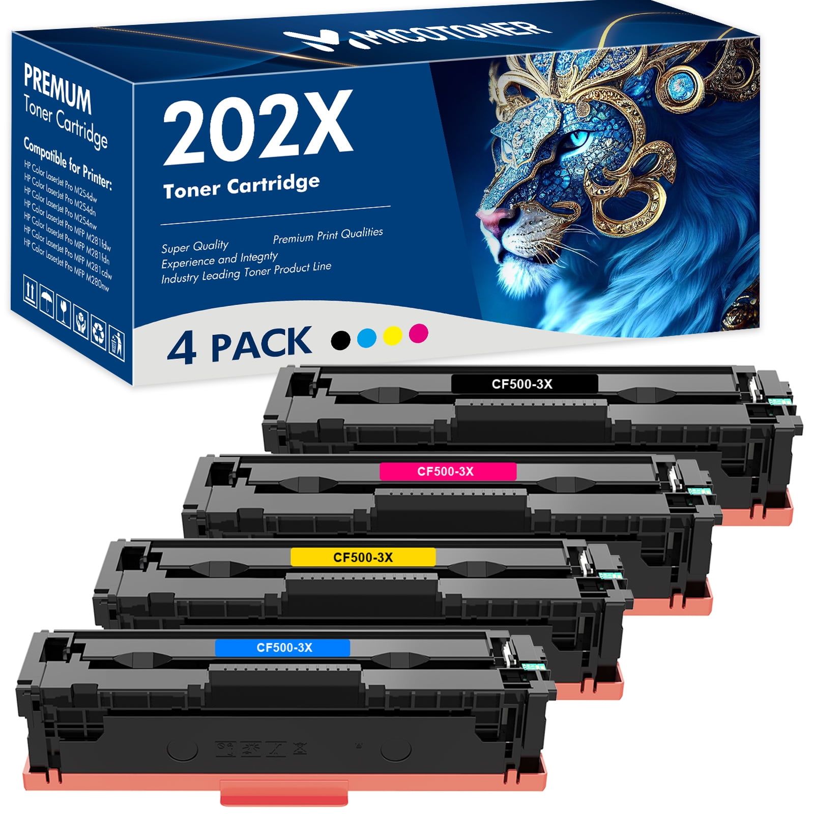 202X Toner Cartridge 4-Pack Compatible for HP 202X 202A CF500X CF500A ...