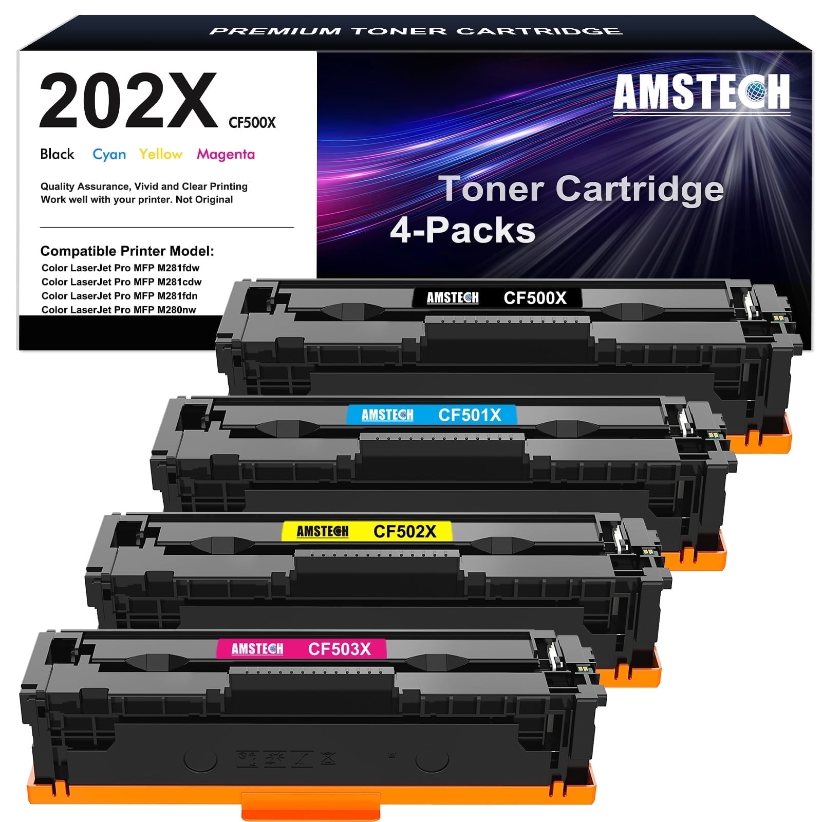 202X Toner Cartridge 4-Pack 202X 202A CF500X CF501X CF502X CF503X Color ...