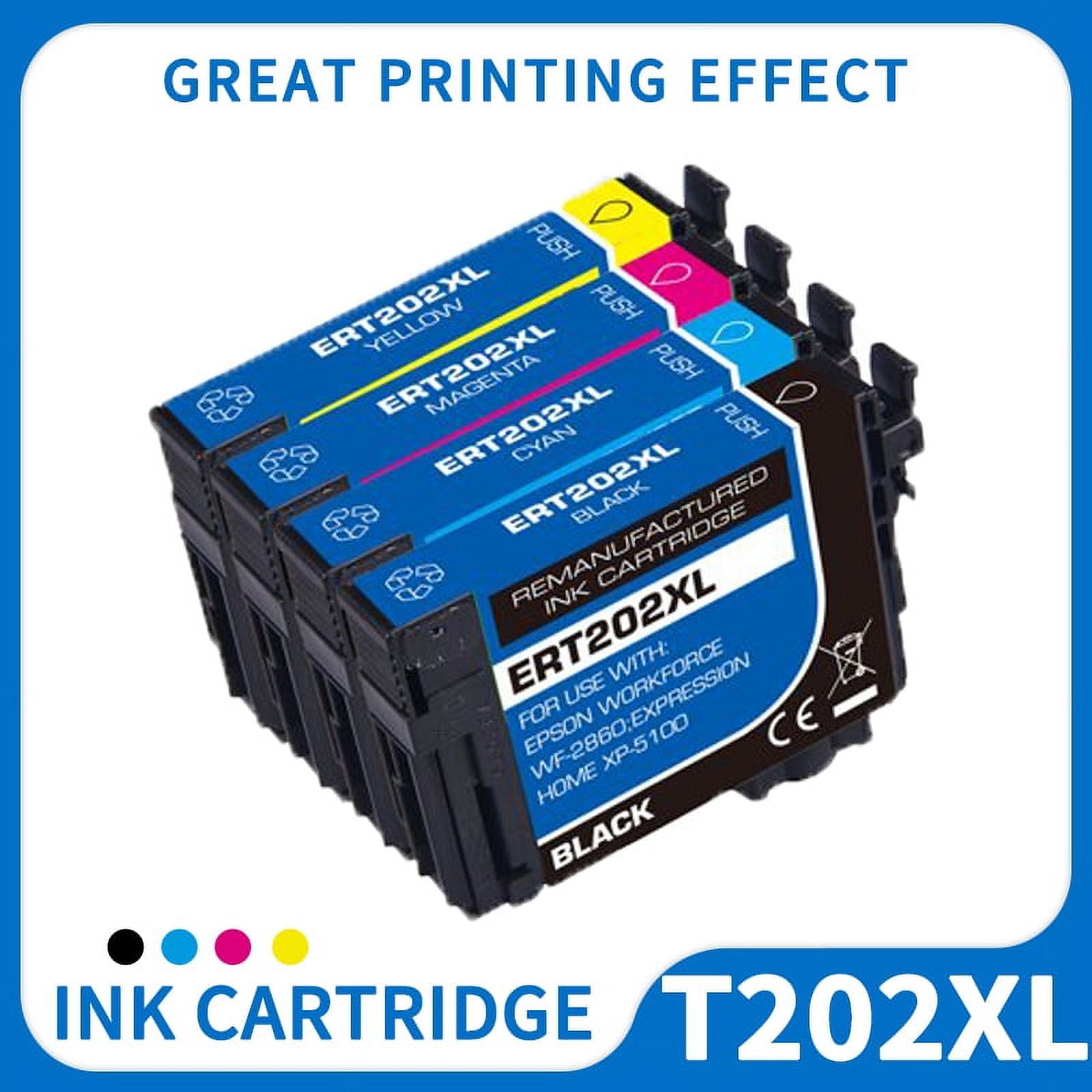 202XL Ink Cartridges T202XL 202 used for Epson WorkForce WF-2860 Expression XP-5100 BCMY, 4-Pack ...