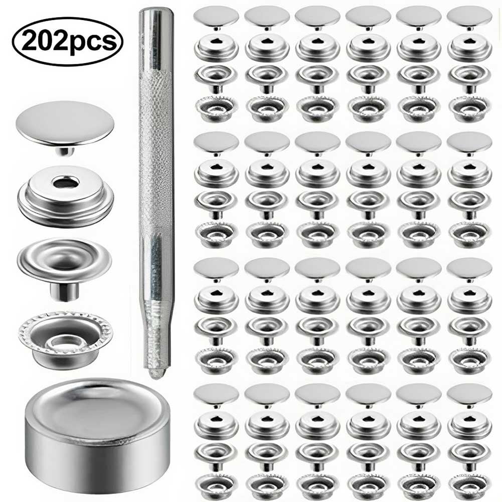 202pcs 15mm Stainless Steel Tapping Snap Fastener Kit Tent Marine Yacht ...