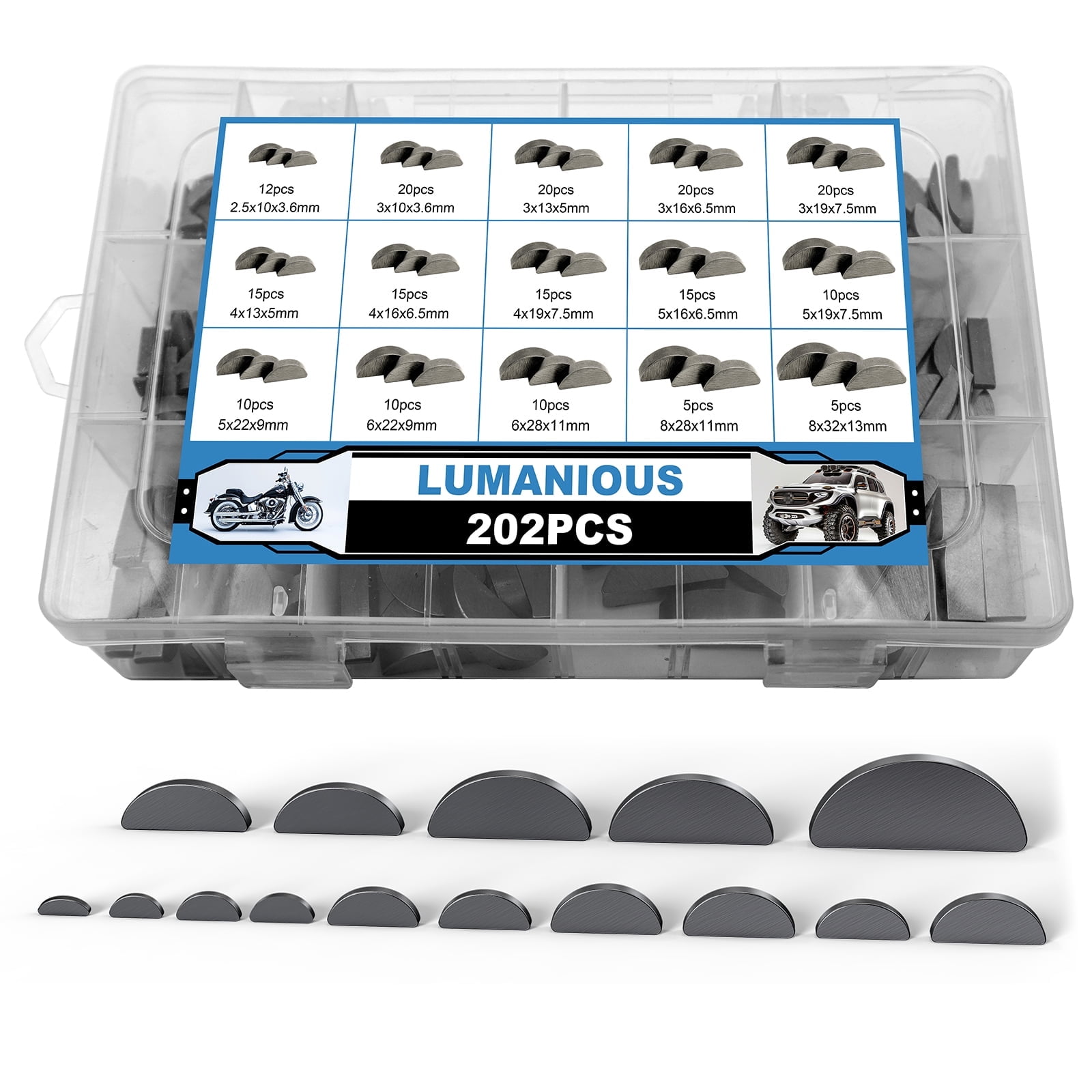 202pcs Woodruff Key Assortment Metric Set - 15 Popular Sizes Carbon ...