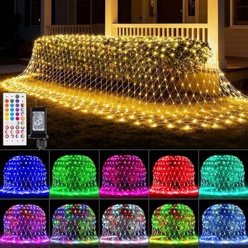 204 LED Christmas Net Lights Outdoor, 9.8ft x 6.6ft Color Changing ...