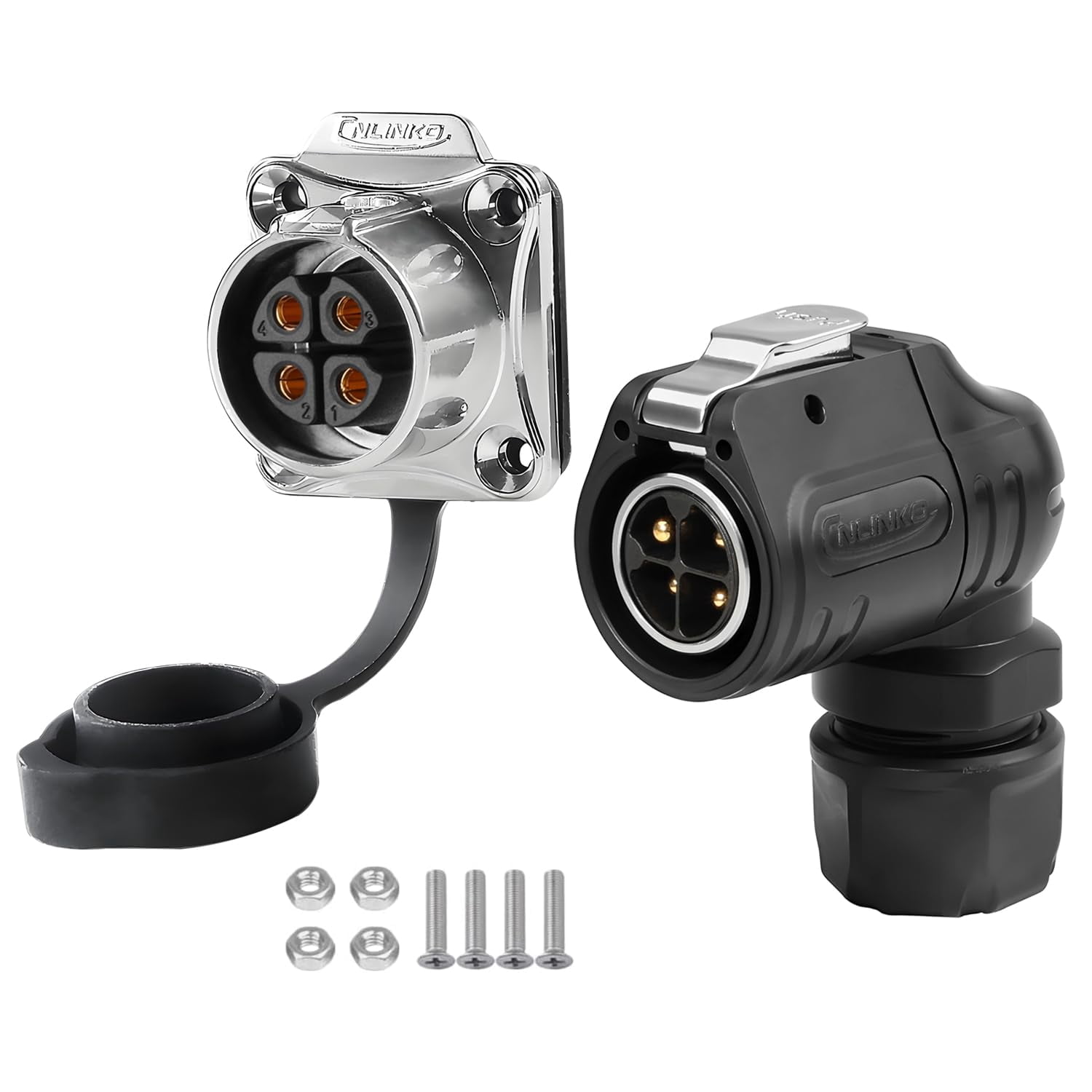 -204 pin 90° angle waterproof connector industrial power plug flange ...