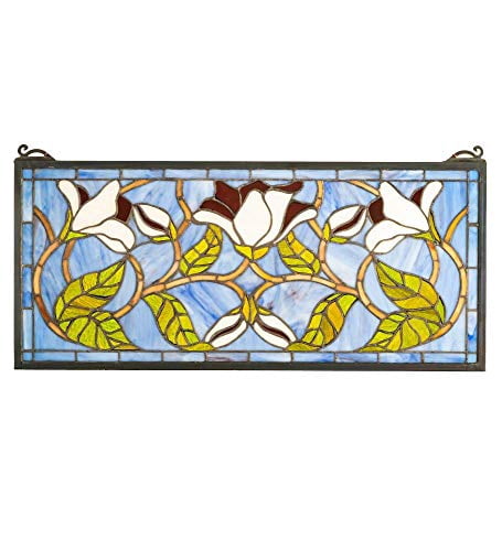 204638 Meyda 25" Wide X 11" High Magnolia Stained Glass Window ...