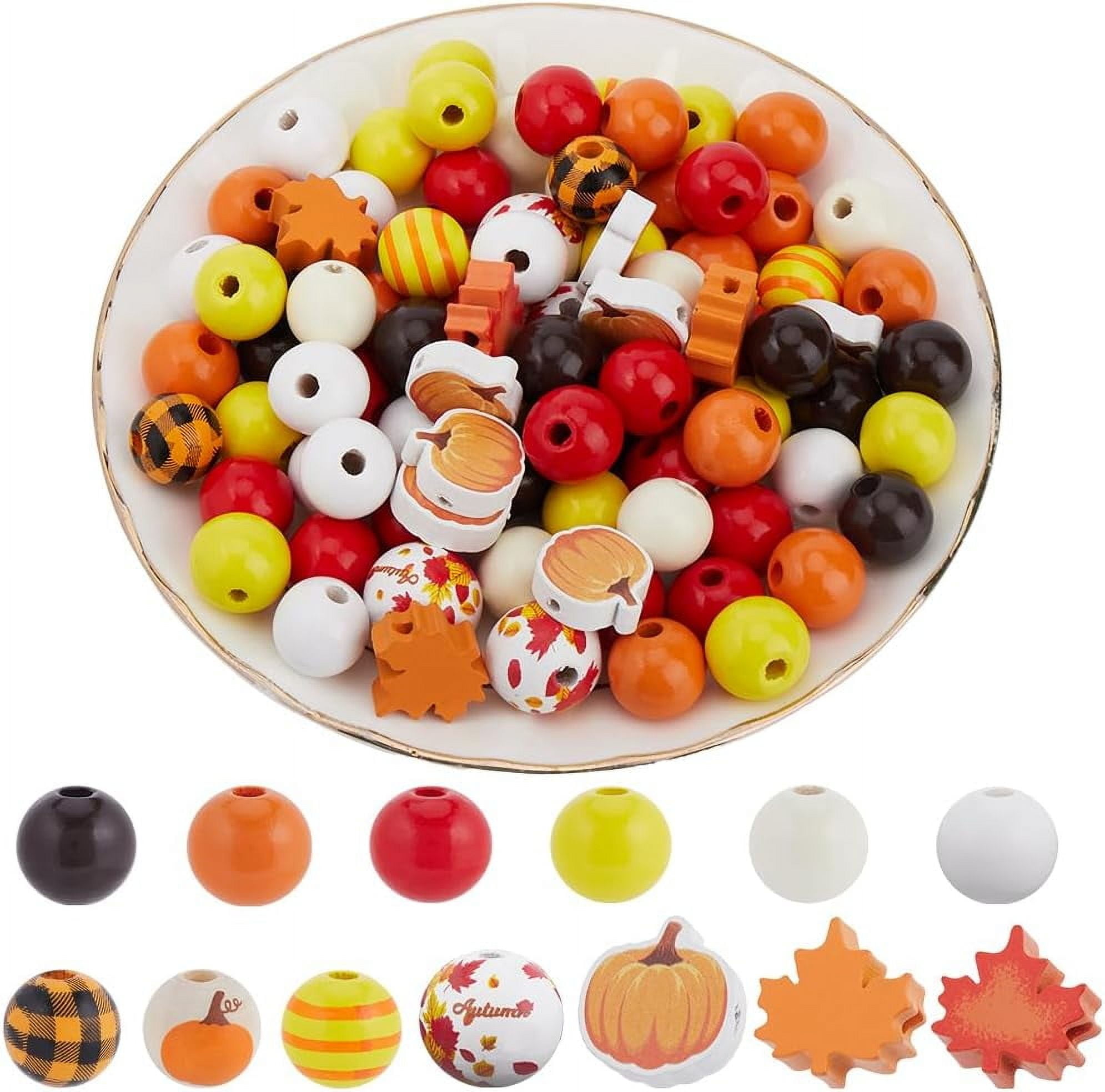 204Pcs Thanksgiving Wooden Beads Fall Wood Bead Bulk Halloween Rustic ...