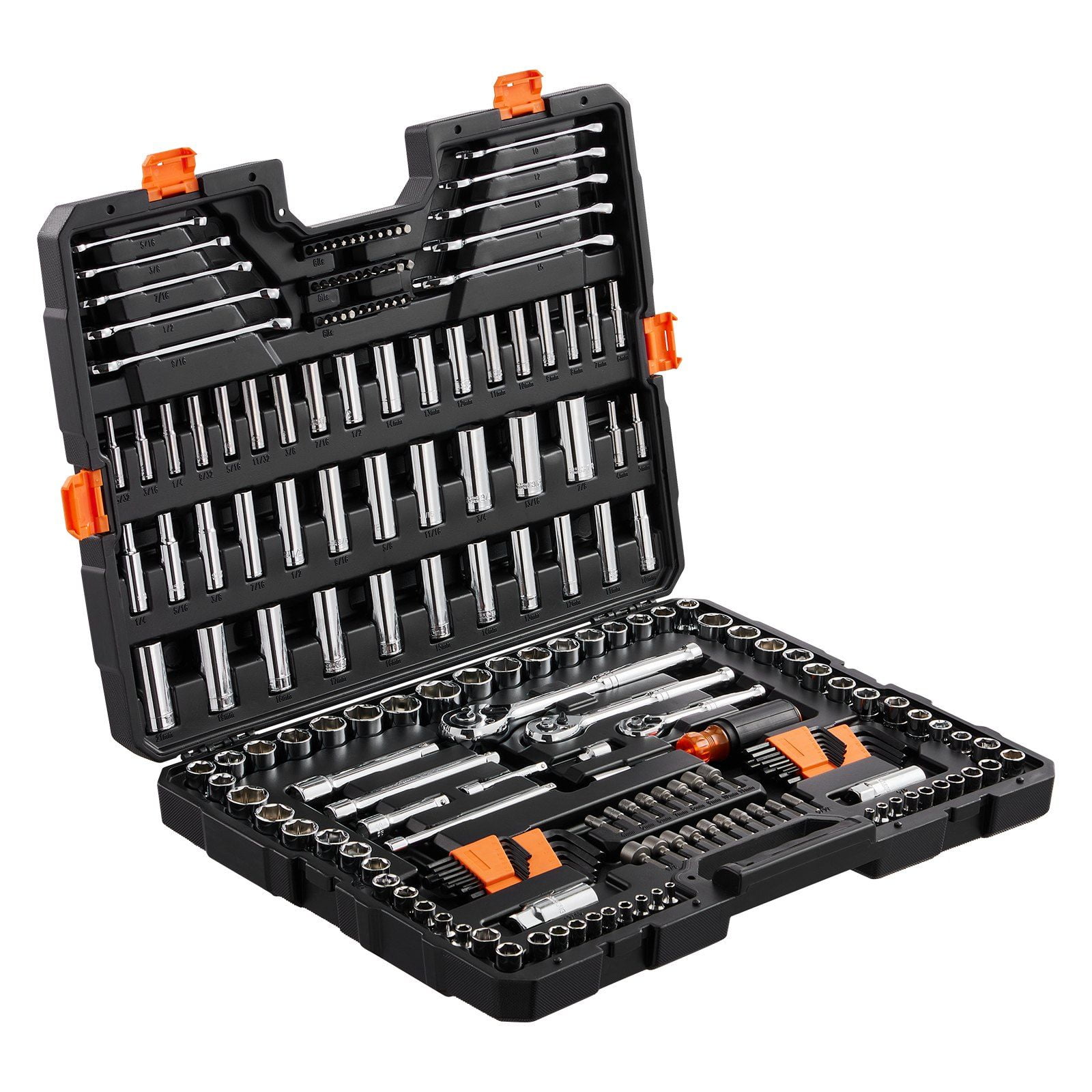 205-Piece Mechanics Tool Set,1/4", 3/8", 1/2" Drive SAE & Metric Socket Set with Deep & Standard ...