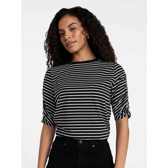 Time and Tru Women's Ruched Elbow Sleeve Tee, Sizes XS-XXXL - Walmart.com