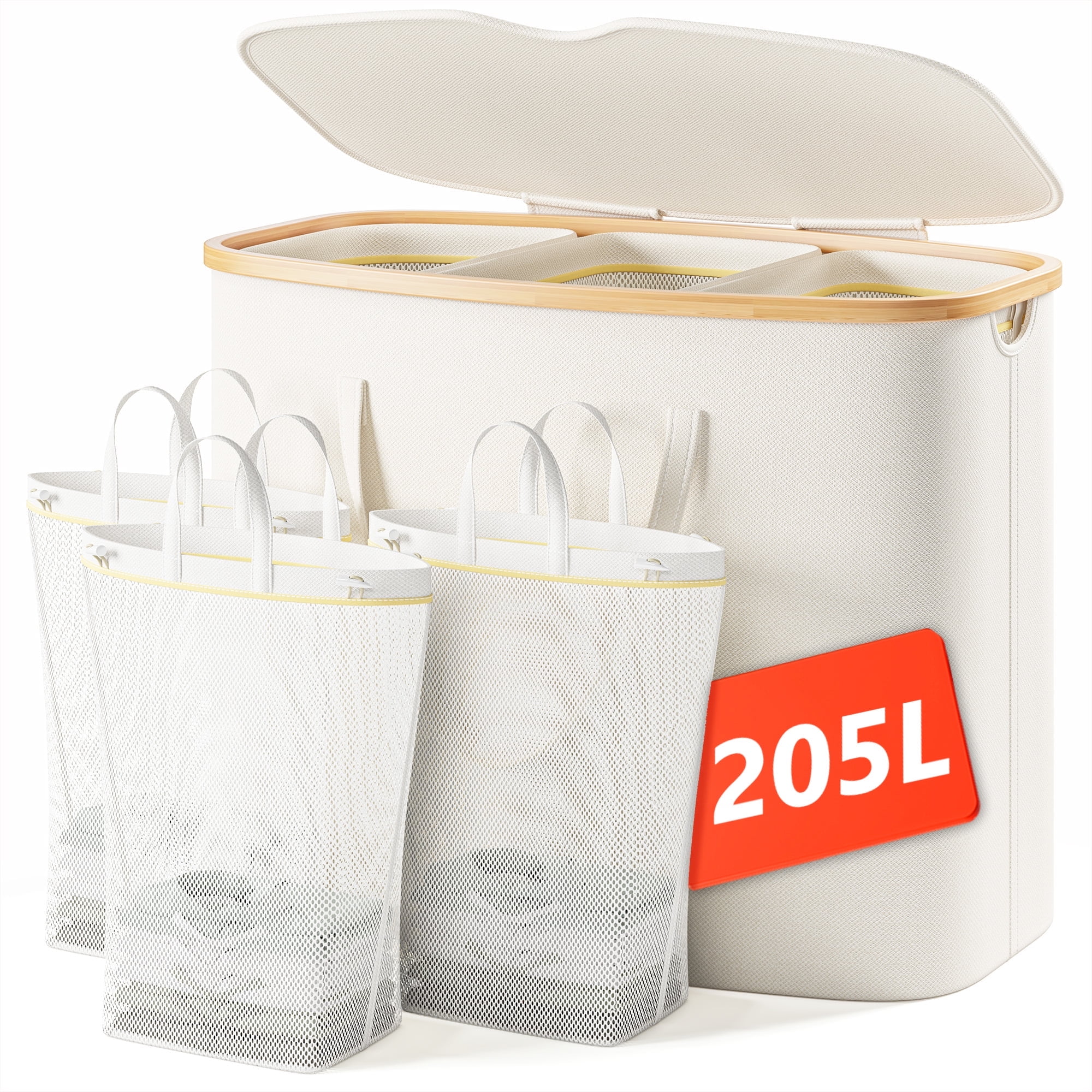 205L Clothes Hamper with Lid, Laundry Hamper with 3 Removable Washing ...