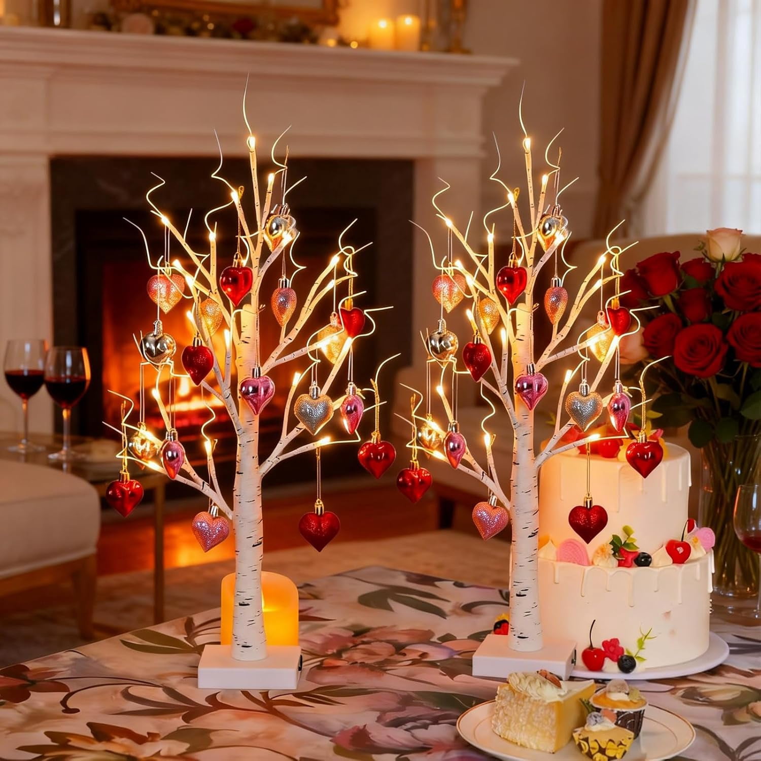 206 New Romantic Heart-Shaped Birch Tree Lamp, Lighted White Birch Tree ...