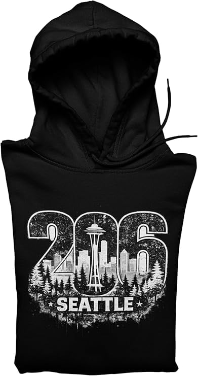 206 Seattle Hoodie – Distressed Skyline Graphic Hoodie, Seattle ...