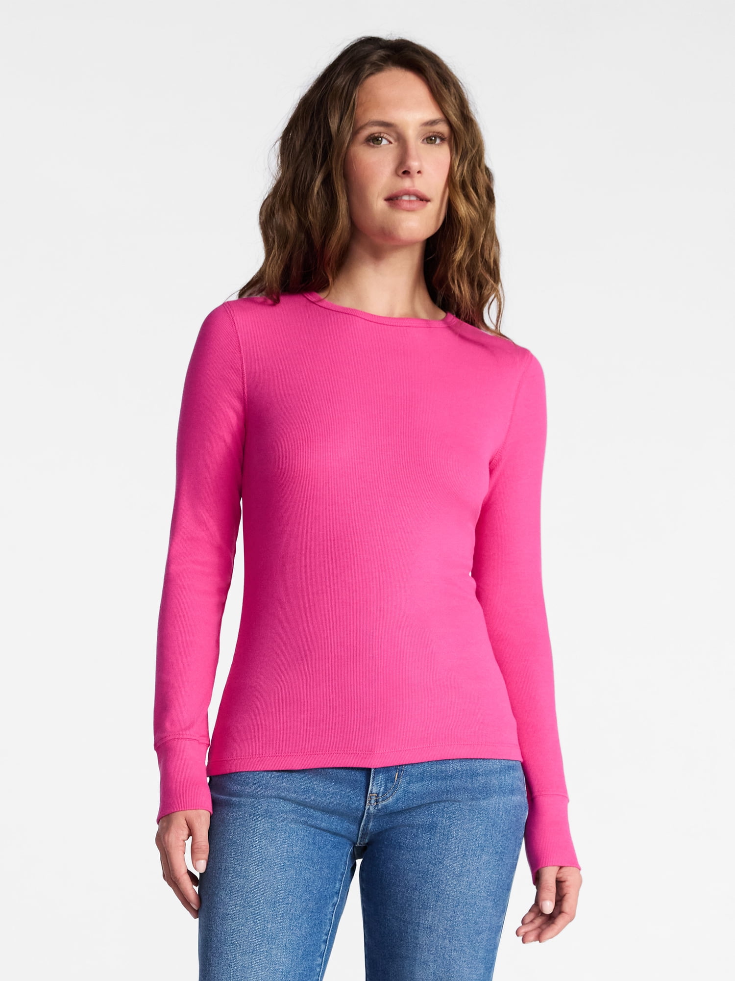 Time and Tru Women's Rib Tee with Long Sleeves, Size XS-XXXL - Walmart.com