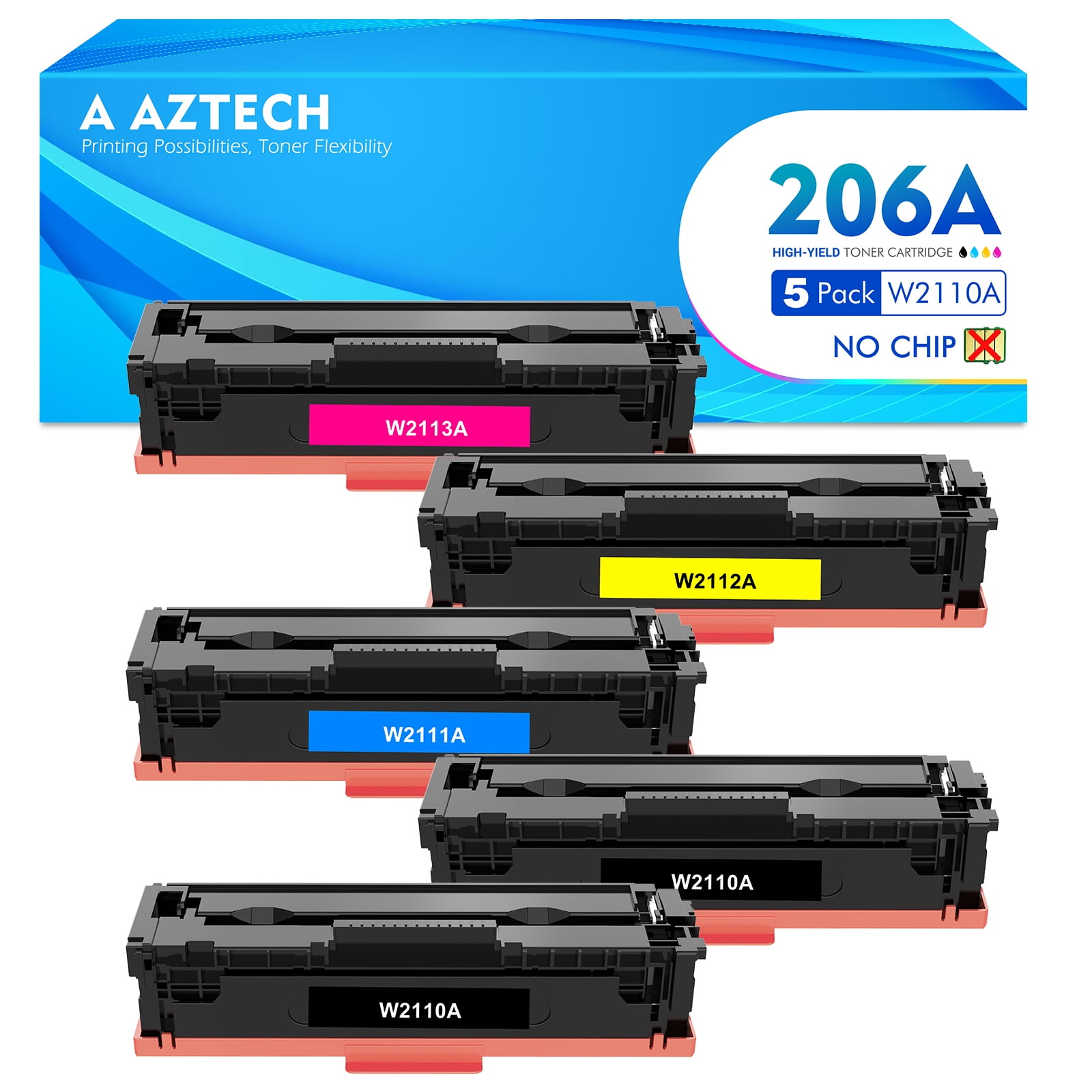 206A 206X NO CHIP WITH TOOLS 5-Pack Compatible Toner Cartridge for HP ...