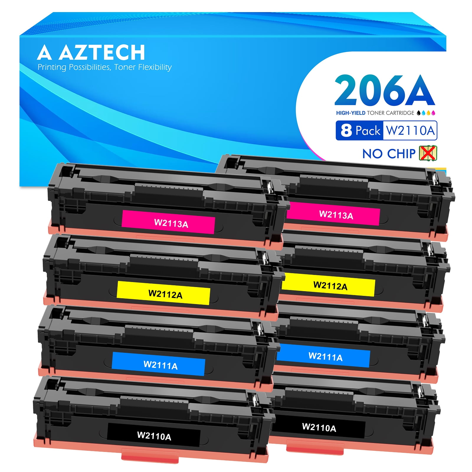 206A 206X NO Chip 8-Pack Compatible Toner Cartridge for HP W2110A 206A ...