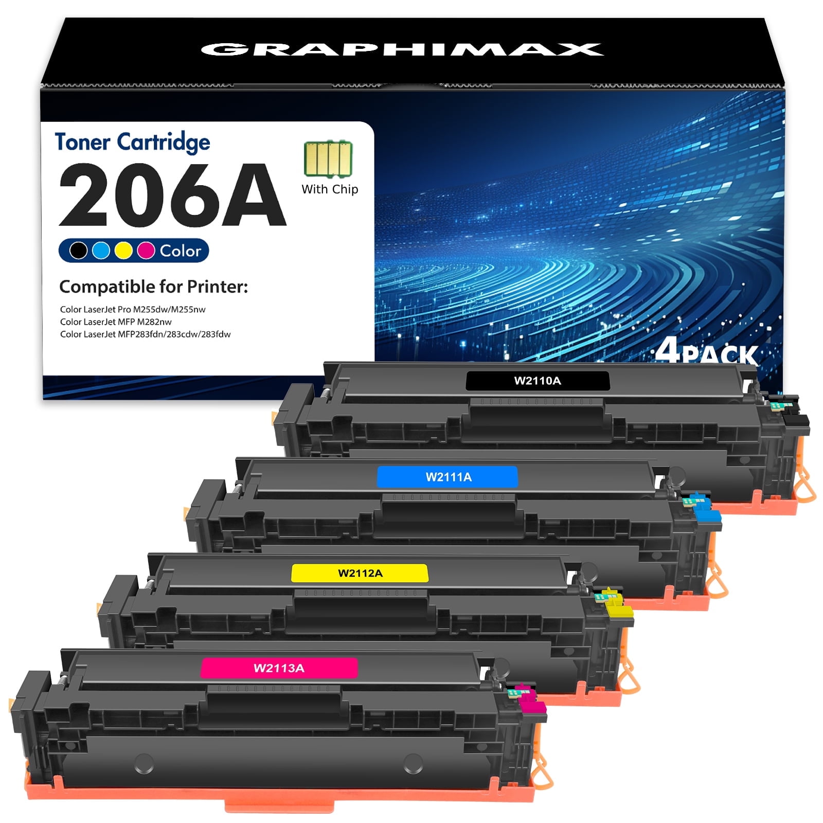 206A 206X Toner Cartridges with Chip Compatible for HP 206X 206A W2110A ...
