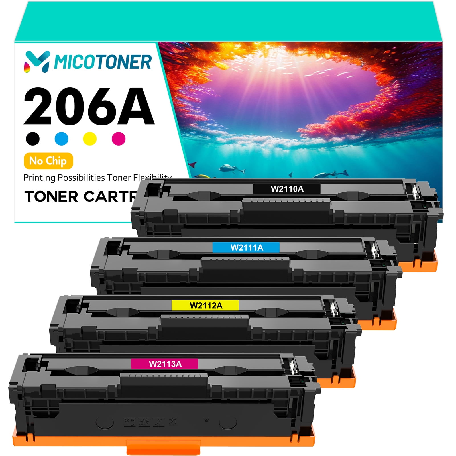 206A 4-Pack Compatible Toner Cartridge without Chip for HP W2110A 206A ...