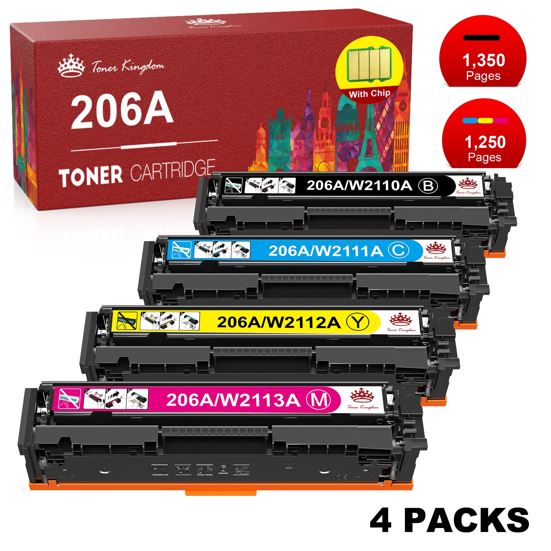 206A Toner Cartridge(With Chip)Replacement for HP 206A W2110A 206X ...
