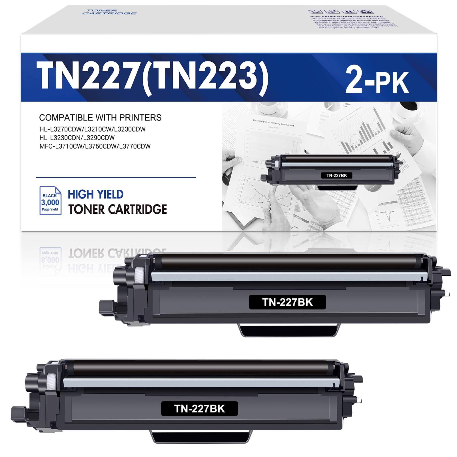 TN227 Black Toner Cartridge Compatible 2-Pack for Brother TN-227BK ...