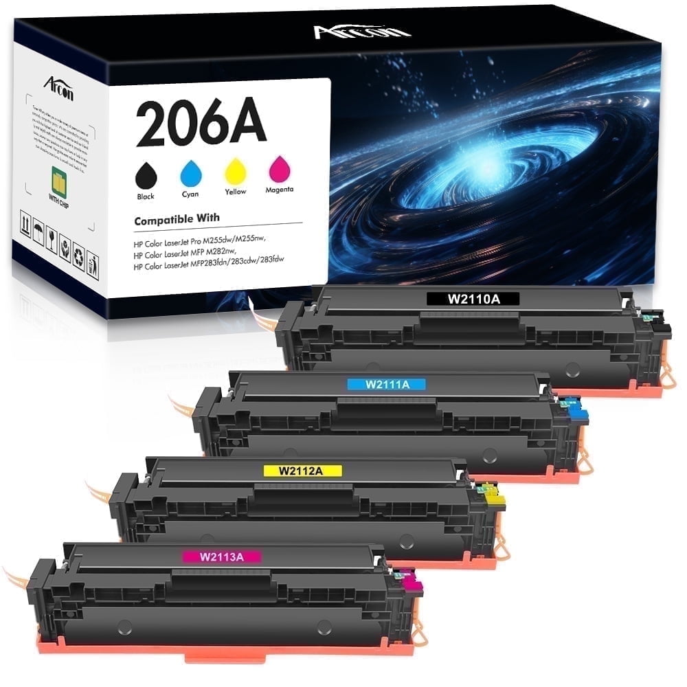 206A Toner Cartridges 4 Pack (with Chip) Compatible for HP 206A 206X ...
