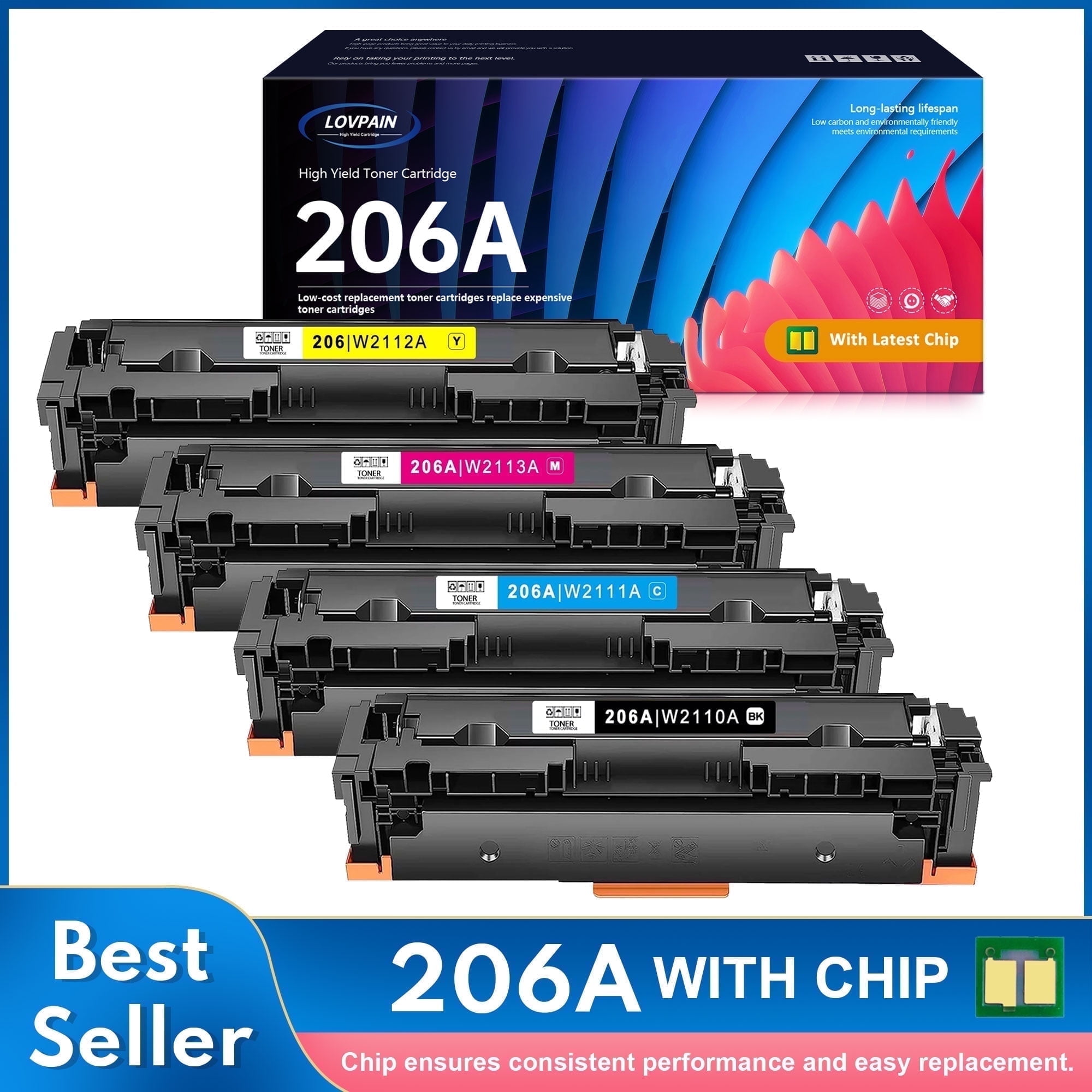 206A W2110A Toner With Chip Compatible for HP 206A Toner Cartridges 4 ...